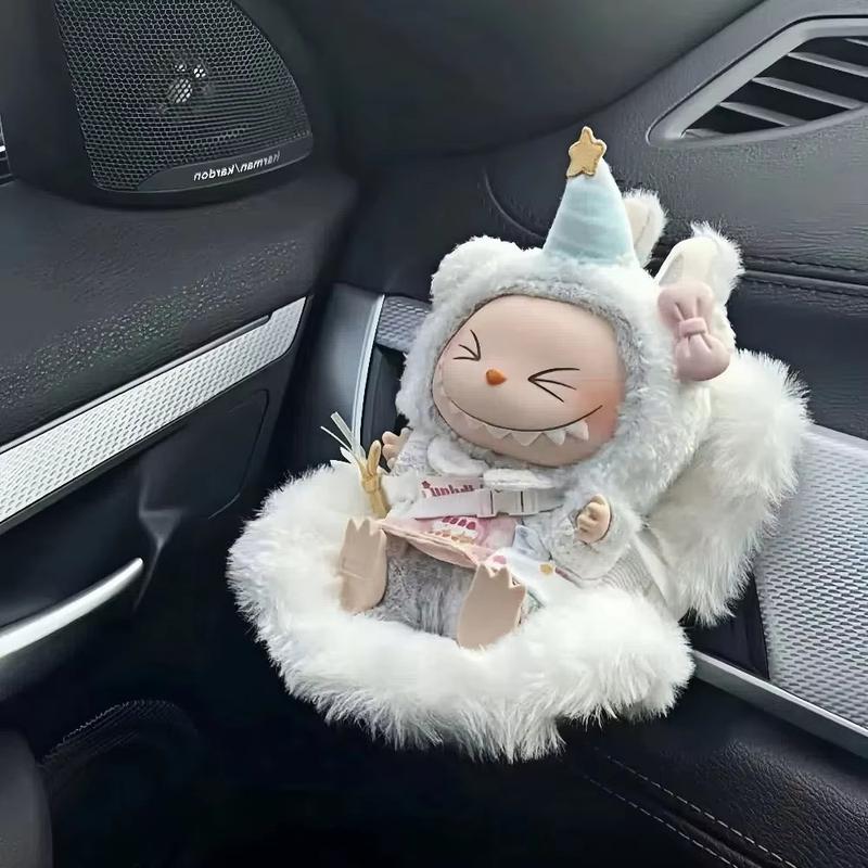 Furry Car Safety Seat for Labubu Doll 15-17cm - Hot Pink