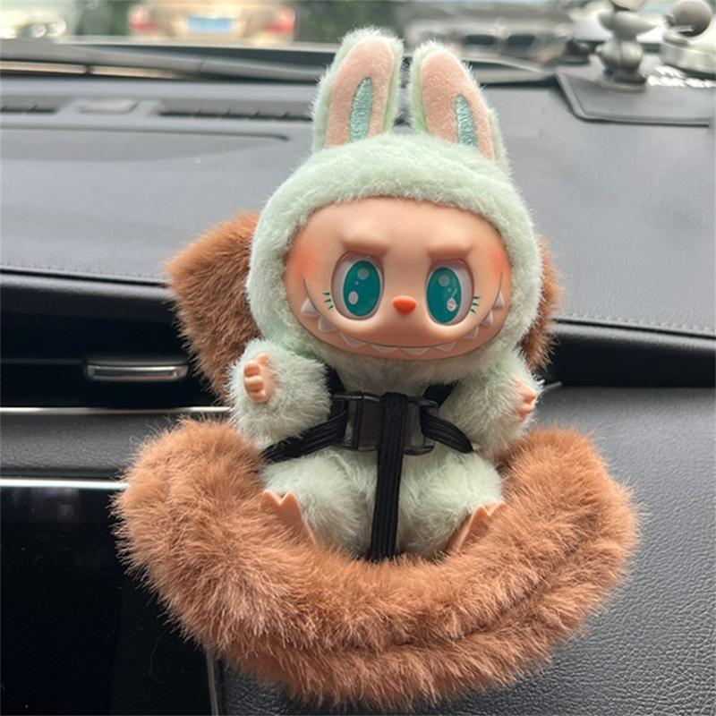 Furry Car Safety Seat for Labubu Doll 15-17cm - Hot Pink