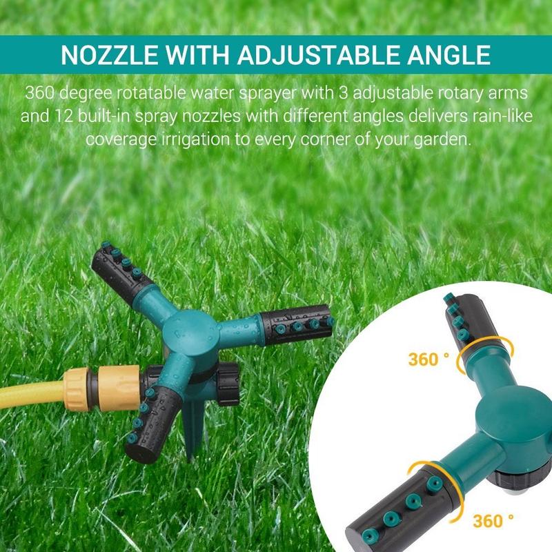 Garden Sprinkler Water Sprinkler Automatic 360-degree Rotating 3 Arms ...