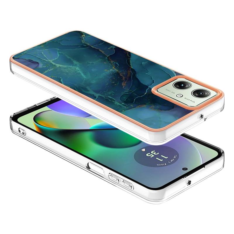 Motorola Moto G54 Marble Pattern Electroplated IMD TPU Case - Green