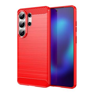 Samsung Galaxy S26 Ultra Brushed TPU Case - Carbon Fiber - Red