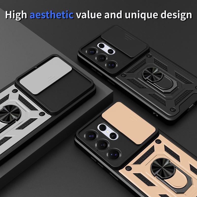 Samsung Galaxy S26 Ultra Rotary Ring Hybrid Case with Camera Shield - Black