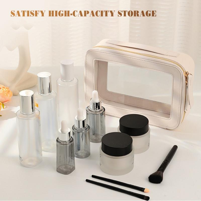 Single Layer Transparent Makeup Bag Waterproof PU Leather Cosmetic Bag ...