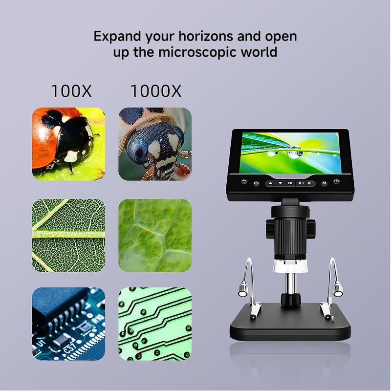 V17 Handheld Digital Microscope with 5″ IPS Screen - 5-1000× Zoom - Black