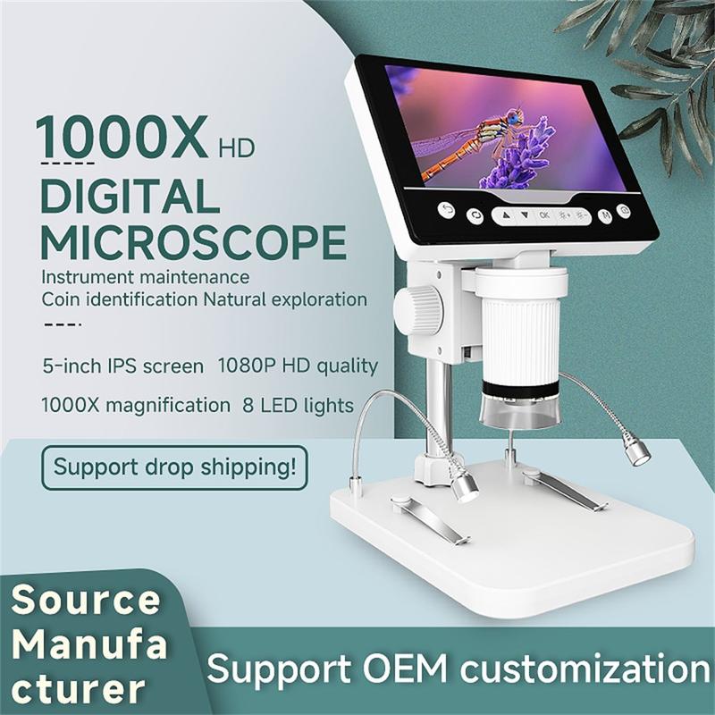 V17 Handheld Digital Microscope with 5″ IPS Screen - 5-1000× Zoom - White