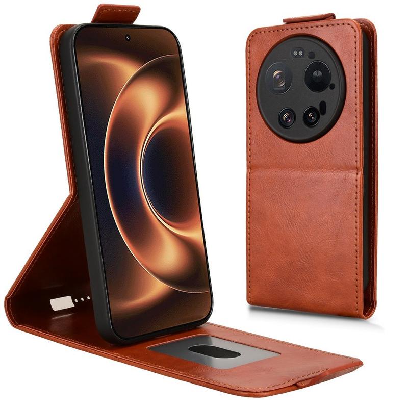 Xiaomi 17 Ultra Vertical Flip Case with Stand - Brown
