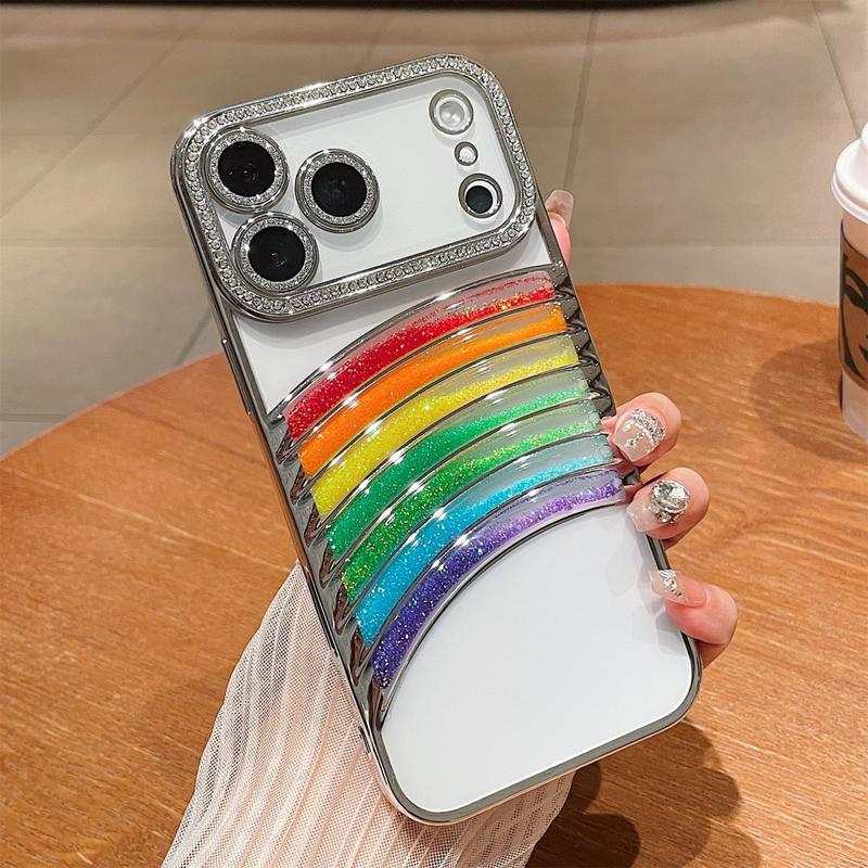 iPhone 17 Pro Rainbow Quicksand Hybrid Case with Rhinestone Camera ...