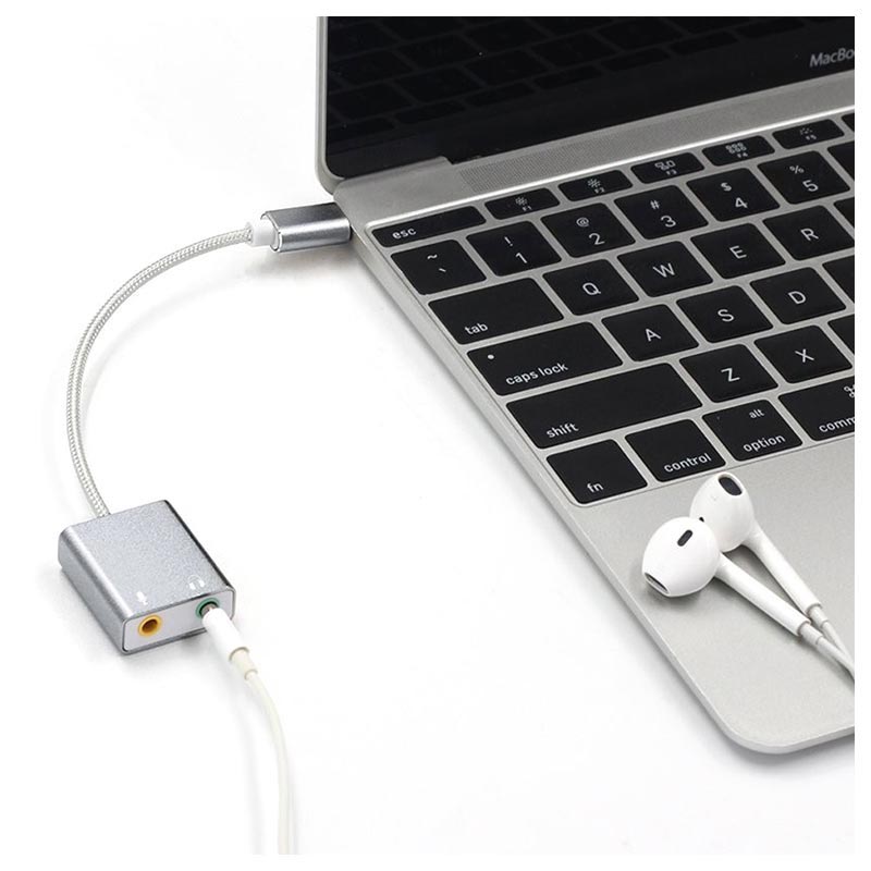 USB-C / AUX Headphones & Microphone Audio Adapter - Grey